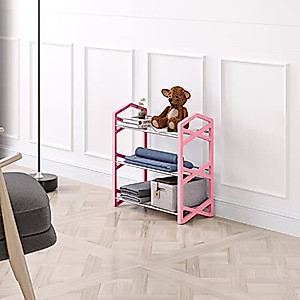 Hockmez 3-Tier Small Shoe Rack .Multifunctional Lightweight Kids Shoe Shelf Storage Organizer for Entryway Hallway Closet Bathroom Living Room (Pink)