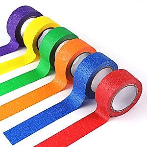 HTVRONT Colored Masking Tape - Colorful Craft Tape, Masking Tape 1 Inch x 14 Yards x 6 Rolls Colored Painters Tape, Crepe Paper Colored Tape for Art Supplies, Labeling, Coding, Moving, Decoration
