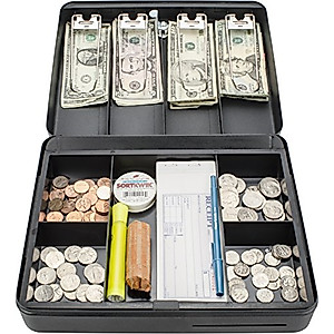 BARSKA CB13052 Key Lock Standard Fold Out Cash Box with 5 Section Tray, 9.5" x 12" x 3.5", Black