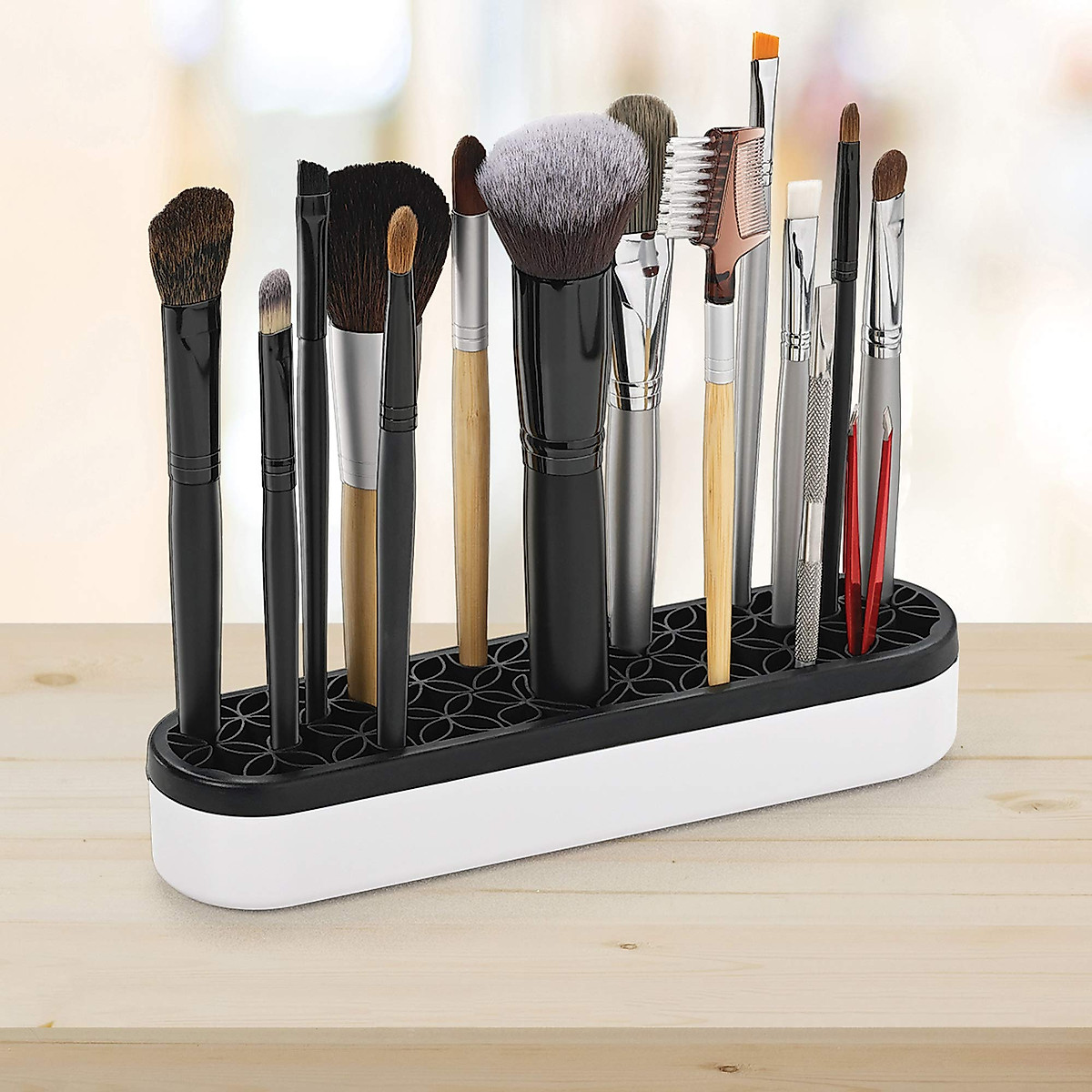 Silicone Makeup Brush Holder: Beauty Tool Organizer, Cosmetic Storage, Sewing and Quilting Notion Stash and Store (Black)