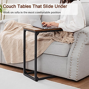 AMHANCIBLE C Shaped End Table, Slide Under Couch Table for Sofa, TV Tray Snack Table, Small Side Table for Small Space, Living Room, Brown HET02CBR1