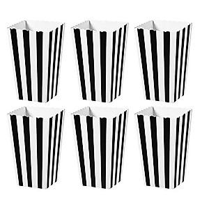 Tomaibaby 24pcs Striped Popcorn Boxes, Black and White Small Paper Popcorn Boxes for Party Supplies