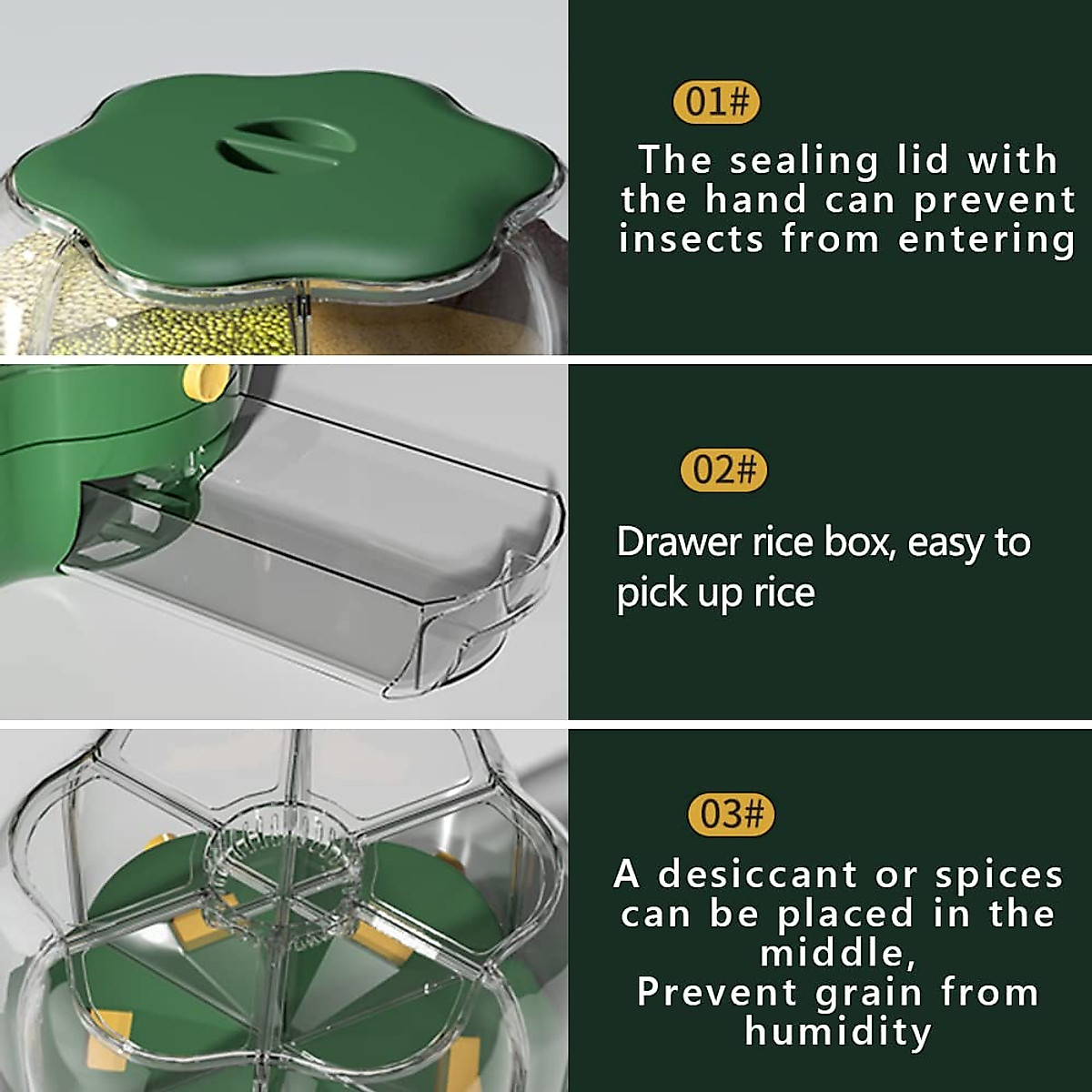 MIGHTYDUTY 6 Grid Rotating Food Dispenser Cereal Containers Storage Dispenser 360° Rotatable 15 lb Grain Storage Household Kitchen Storage Container for Rice, Beans, Grains Plum Type White