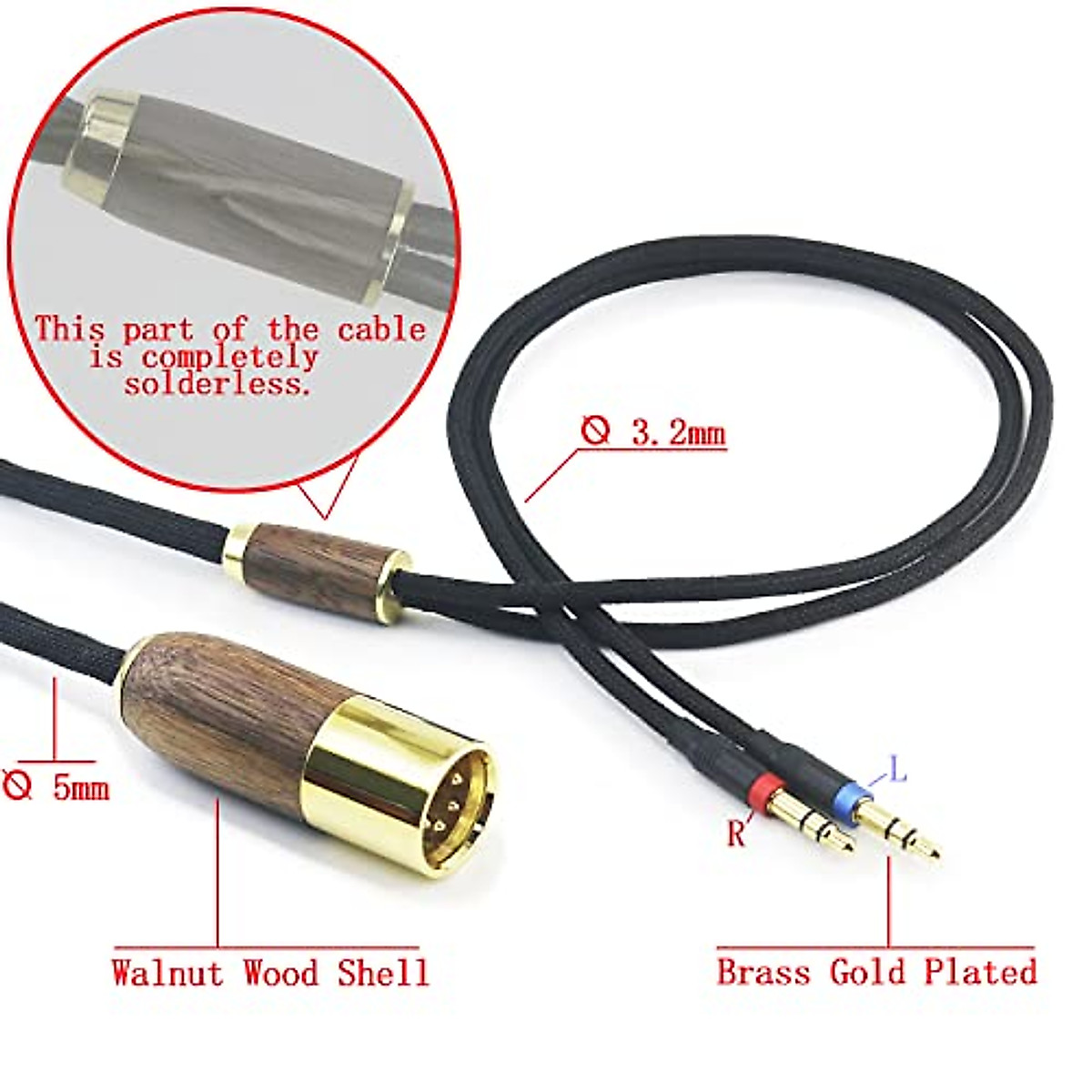 NewFantasia 4-pin XLR Balanced Cable 6N OCC Copper Silver Plated Cord Walnut Wood Shell Compatible with Hifiman Sundara, Ananda, Arya, HE400SE, HE4XX, HE-400i Headphone (2 x 3.5mm Version) 2.1m
