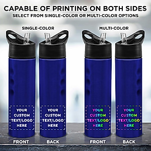 DISCOUNT PROMOS Custom Slim Stainless Steel Water Bottles 25 oz, 12 pack, Personalized Text, Logo, Reusable Gym Sports Bulk Pack, Blue