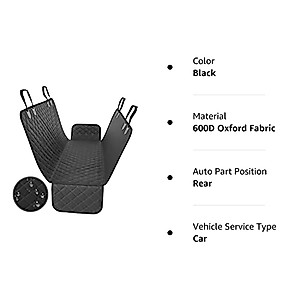 Active Pets 600D Oxford Fabric Dog Car Seat Cover for Back Seat - Durable, Nonslip, Waterproof Vehicle Seat Cover, Cotton 3-in-1 Hammock - Protects Dirt, Shedding and Scratching - Black