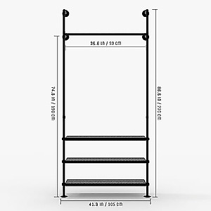 pamo industrial pipe clothing rack - ALVA - clothes rack for wardrobe, bedroom and as walk-in closet system. Sturdy clothing racks for hanging clothes I wall mounted heavy duty clothes rack