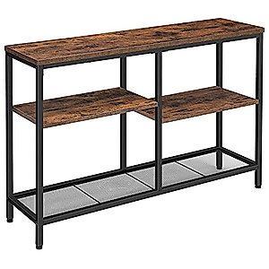 HOOBRO 43.3” Console Table, 4-Tier Industrial Bookshelf, Narrow Entryway Table, Sofa Table, Bookcase, Storage Shelf, Entrance Table, Hallway, Living Room, Bedroom, Rustic Brown BF28XG01