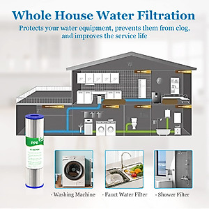 VEGEBE 20 Micron Water Filter 10" x 2.5", 10-inch Whole House Sediment Pre-Filters for Well & Tap water, Replacement Cartridge for FXWPC, EQ-PFC35, ECP5-10, S1, 3WH-STDPL-F02, SPC-25-1005, 6-Pack