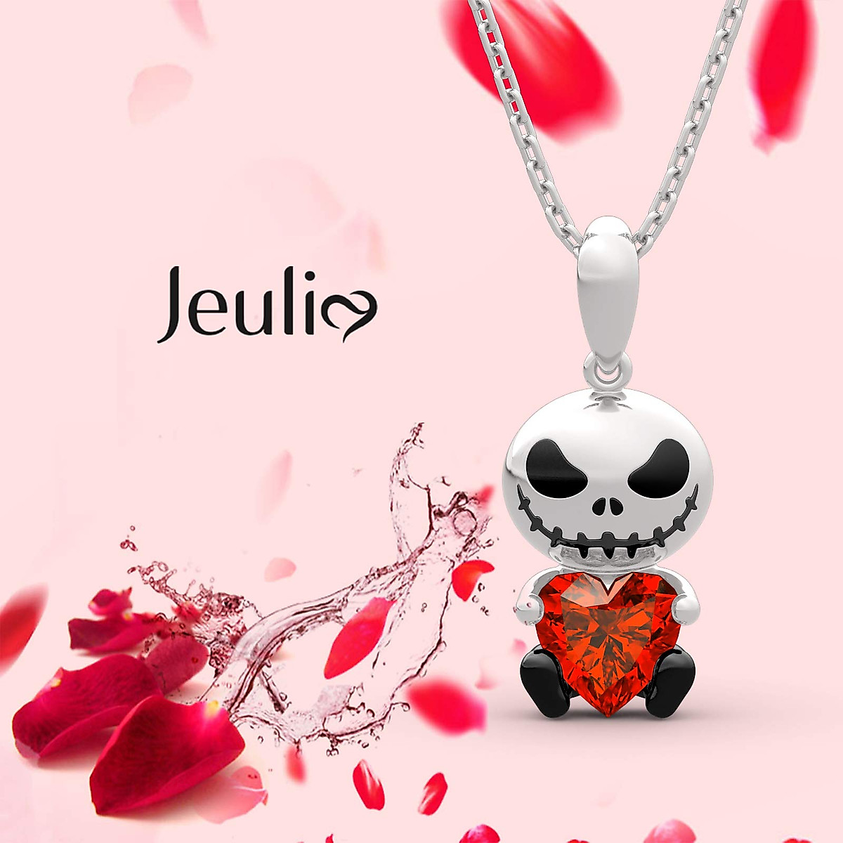 Jeulia Hug Me Love Confession Skull Heart Cut Sterling Silver Necklace for Women Wife Girlfriend Engagement Wedding Anniversary or Birthday Christmas With Jewelry Box (Red)