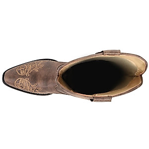 ROPER Womens Riley Scroll Embroidery Snip Toe Casual Boots Mid Calf Low Heel 1-2" - Brown - Size 7 M