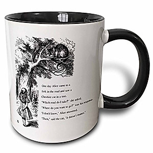 3dRose Which Road Do I Take Cheshire Cat Alice In Wonderland-John Tenniel Mug, 1 Count (Pack of 1), Black