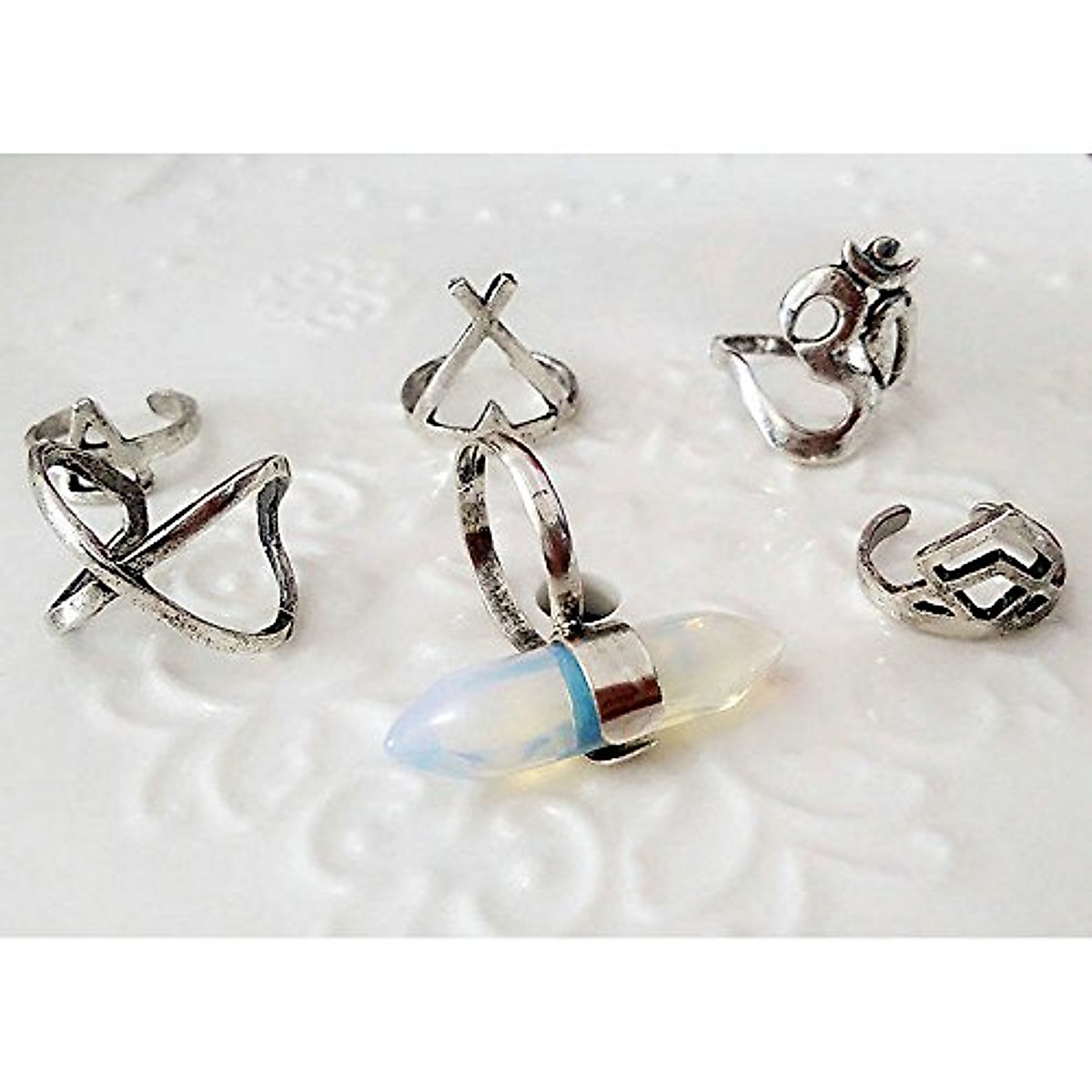 Nongkhai shop 6pcs Silver Boho Women Stack Plain Above Knuckle Ring Midi Finger Tip Rings Set