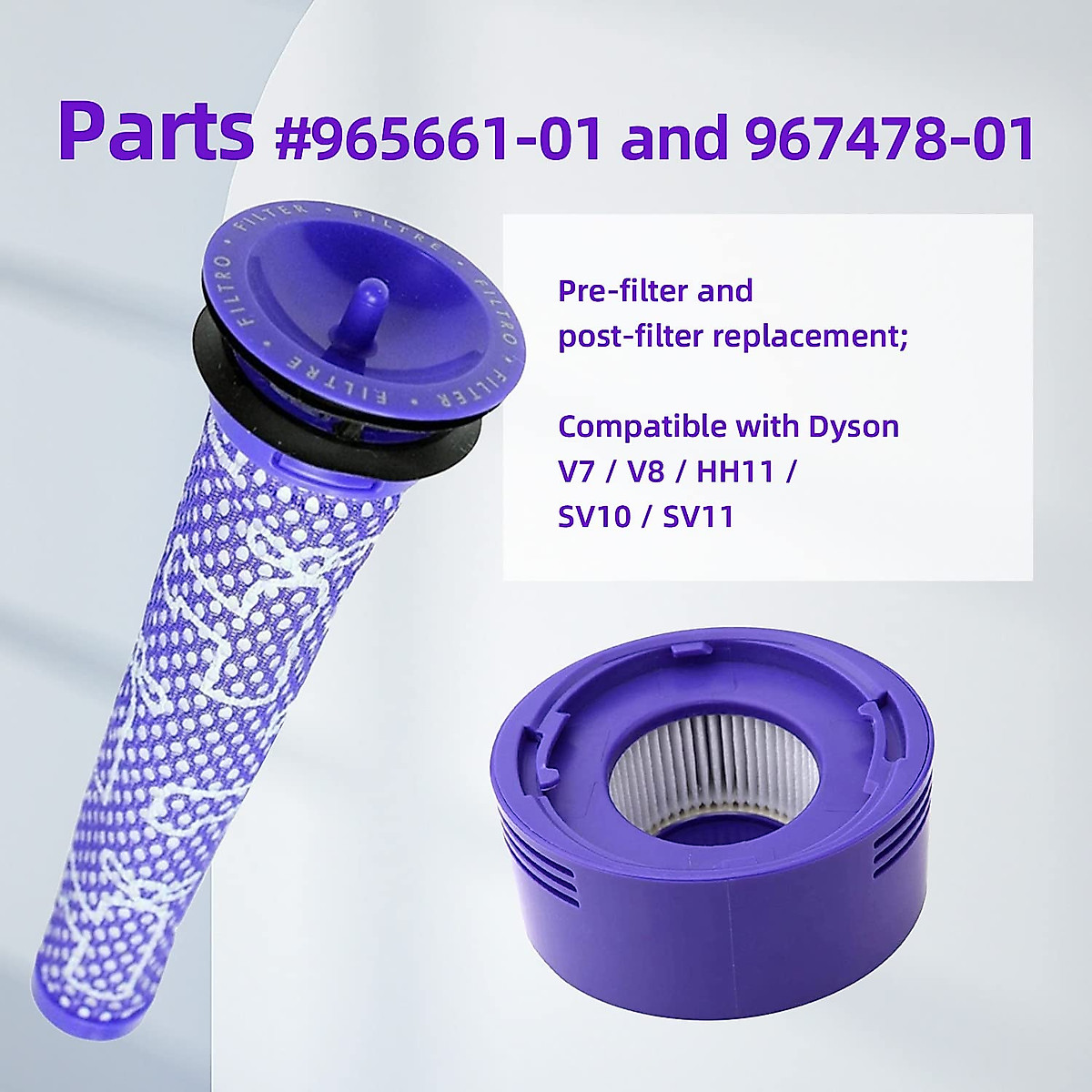 Yeebarle 8 Pack Replacement for Dyson V7, V8 Animal and Absolute Vacuum, 4 Pre-Filters and 4 Post-Filters Replaces Part # 965661-01 & 967478-01
