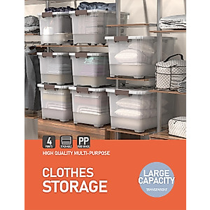 WYT 32 Qt Plastic Storage Bin Organizing Container with Durable Lids and Latching Buckle, Tote Box Stackable and Nestable, 4-Pack