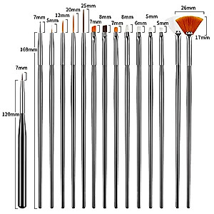 Artdone 31pcs Nail Art Brushes,Nail Art Tool Set,Nail Dotting Tools,Nail Dust Brush,Striping Nail Art Brushes for Long Lines,Nail Drawing Pen For Nail Design.