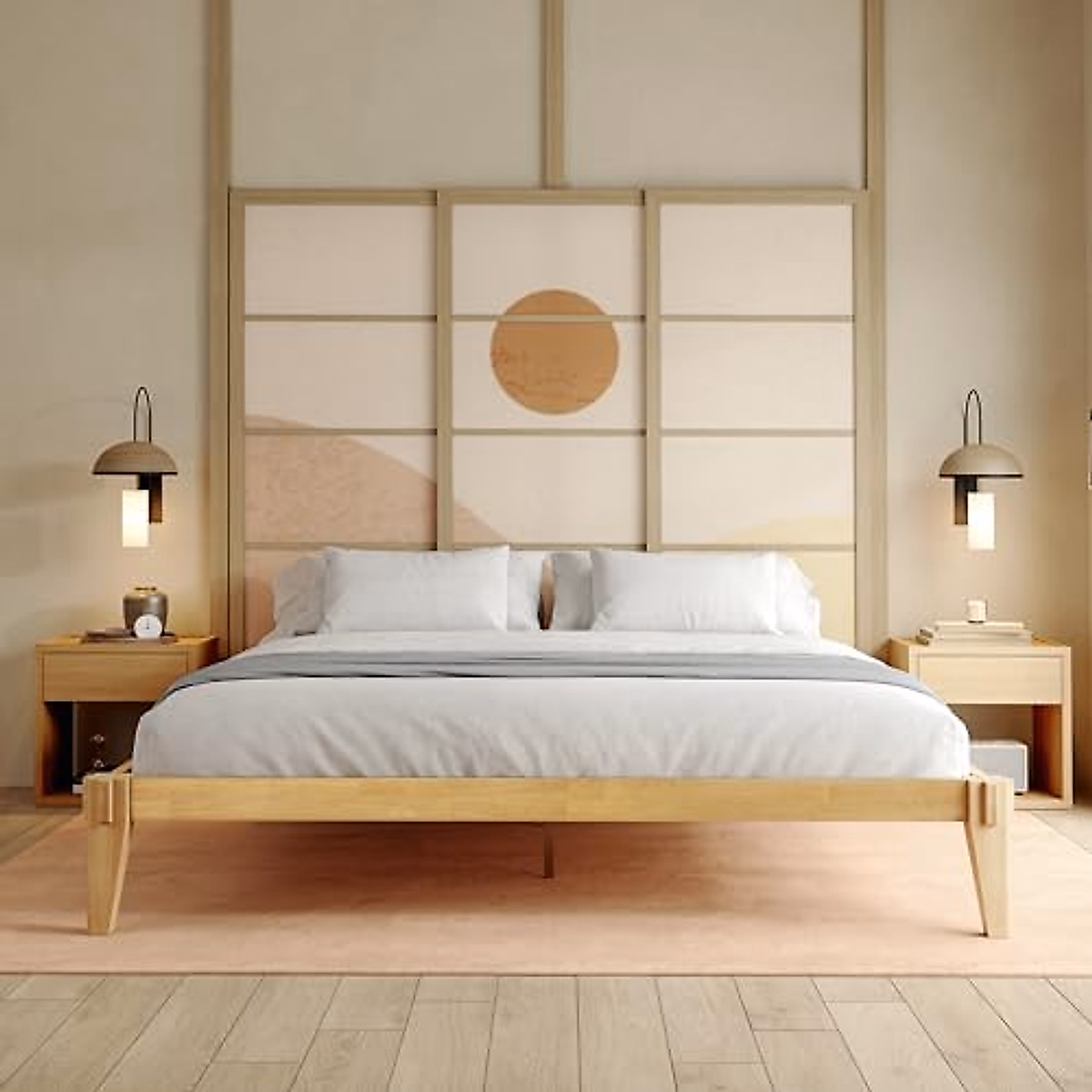 Bme Chalipa 14” King Bed Frame - Solid Wood Platform Bed - Japanese Joinery Bed Frame - Wood Slat Support - No Box Spring Needed - Easy Assembly - Minimalist & Modern Style, Golden Natural