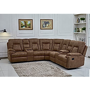 Betsy Furniture Large Microfiber Reclining Sectional Living Room Sofa in Latte 8038