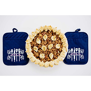 Personalized Pot Holder Blue Pocket Mitt Gift for Newlywed Kitchen Present for Women Set of 2 (Blue)