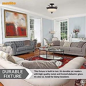 Sunlite 46005 15-Inch Traditional Dome Ceiling Light, Classic Ornate Semi Flush Mount, Alabaster Glass Shade, 3 Sockets (Bulbs Not Included), for Bedrooms, Hallways & Bathrooms, Weathered Bronze