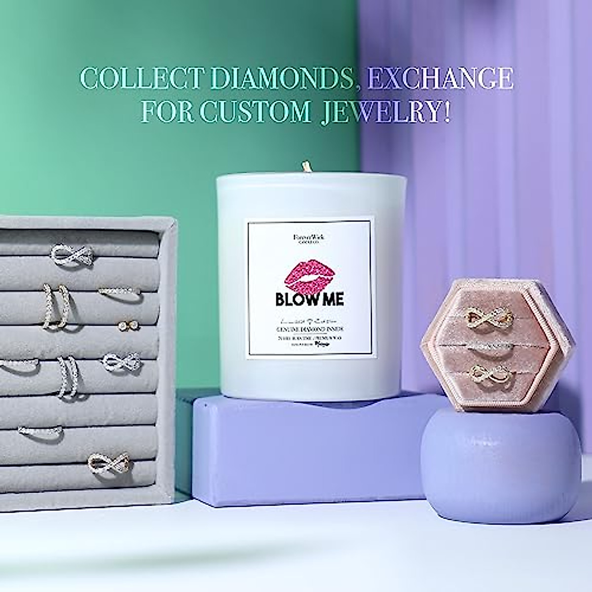 Blow Me Surprise Candle with Diamond Inside | Foreverwick Candles | Scented Soy Candles Gifts for Women Anniversary Candle Wax | Romance Candles All-Natural Organic Soy Candle 14oz | 70h