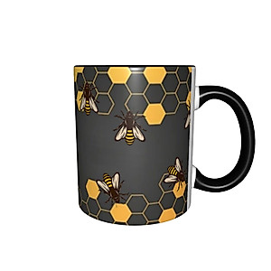 Yrebyou Honeycomb Bee Coffee Mug 11oz - Funny Ceramic Tea Cup for Men Women Office and Home Novelty Mugs Ideal Gifts Birthday Microwave Safe