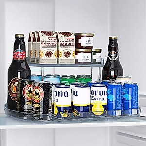 Lazy Susan Turntable Organizer for Refrigerator 2 Tier, Large 16.53'' Clear Rectangular Fridge Organizer Storage, Square Lazy Susan for Cabinet, Table, Pantry, Kitchen, Countertop