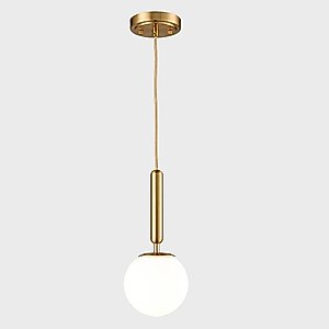 DIRYZON EUL Mid Century Modern Globe Pendant Light Opal Glass Hanging Light Fixture Gold Finish