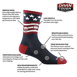 Darn Tough Men's Patriot Micro Crew Run Sock (Style 1037) - Stars and Stripes, Medium