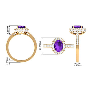 Natural Amethyst 6X8mm Oval Engagement Ring, AAA Quality, Certified Amethyst Moissanite Halo Engagement Ring, 14K Rose Gold, Size:US 7.00
