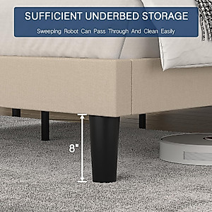 VECELO Twin Size Upholstered Platform Bed Frame with Adjustable Headboard, Wood Slat Support and Noise-Free, No Box Spring Needed, Easy Assembly, Pale Beige