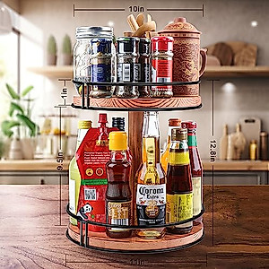 Lazy Susan Organizer, 2 Tier Wood Lazy Susan Turntable for Cabinet, 11 Inch Turntable Spice Rack Organizer for Pantry Kitchen Countertop Dining Table Storage