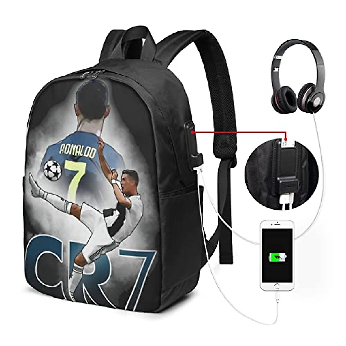 Customized For Football Fans Multifunction With Ronaldo #7 Logo Backpack Travel Sports Backpack, Computer Bag For Men Women