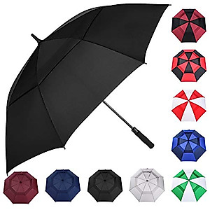MRTLLOA 62/68/72 Inch Automatic Open Black Golf Umbrella, Extra Large Oversize Double Canopy Vented Windproof Waterproof Stick Umbrellas for Rain(62 Inch)