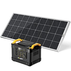 BougeRV 1100WH Power Station with 9BB 200W Solar Panel, American Monocrystalline Solar Panel for Charging Solar Generator with 200W Input and 3x110V/1200W AC Outlets, Battery Backup for Camping, Emergency, Refrigerator, CPAP