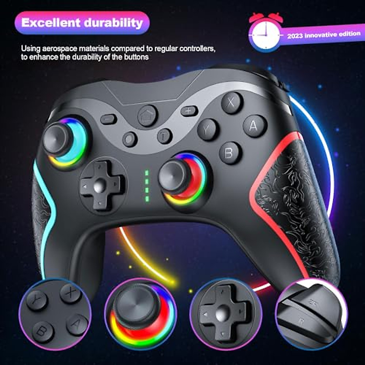 Bidfoce Wireless Switch Controller for Switch/Switch LITE/Switch OLED, Switch Pro Controller with Programming Function, LED Joystick, Adjustable Turbo Vibration,Wake-up Screenshot 【Upgraded Version】