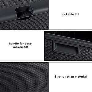 120 Gallon Large Resin Deck Box, Outdoor Organization Storage Container, Garden Storage Chest Lockable Seat for Patio Furniture, Tools (Black)