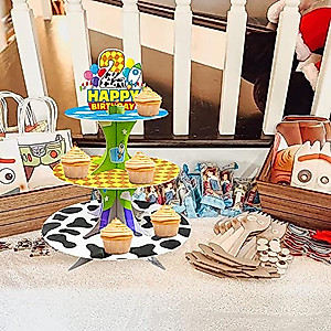 Cartoon Story Cupcake Stand 2nd Cardboard Cake Stand Dessert Tower Holder for Toy Theme Birthday Decoration Baby Shower Party Supplies