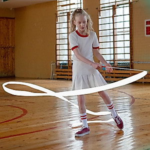 KINBOM 2pcs Dance Ribbons, 2m Kids Long Gymnastics Ribbon Twirling Ribbons Dancing Ribbon Streamers for Artistic Dance Training Party, with Ribbon Dancer Wand (White)