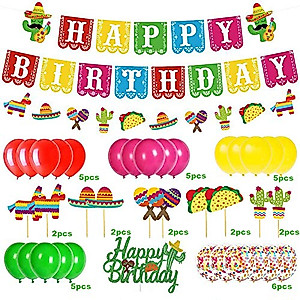 Mexican Themed Birthday Party Supplies Kit Fiesta Taco Party Decorations For Kid Include Banner Cake Topper Party Supplies Set 40Pce By Heidaman