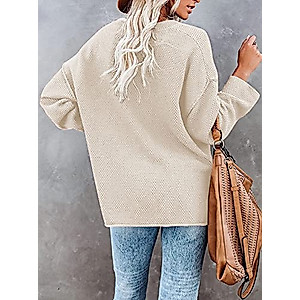 Pink Queen Women's Button Oversized Sweater Batwing Long Sleeve V Neck Henley Top Fall Pullover Knit Jumper Beige XL