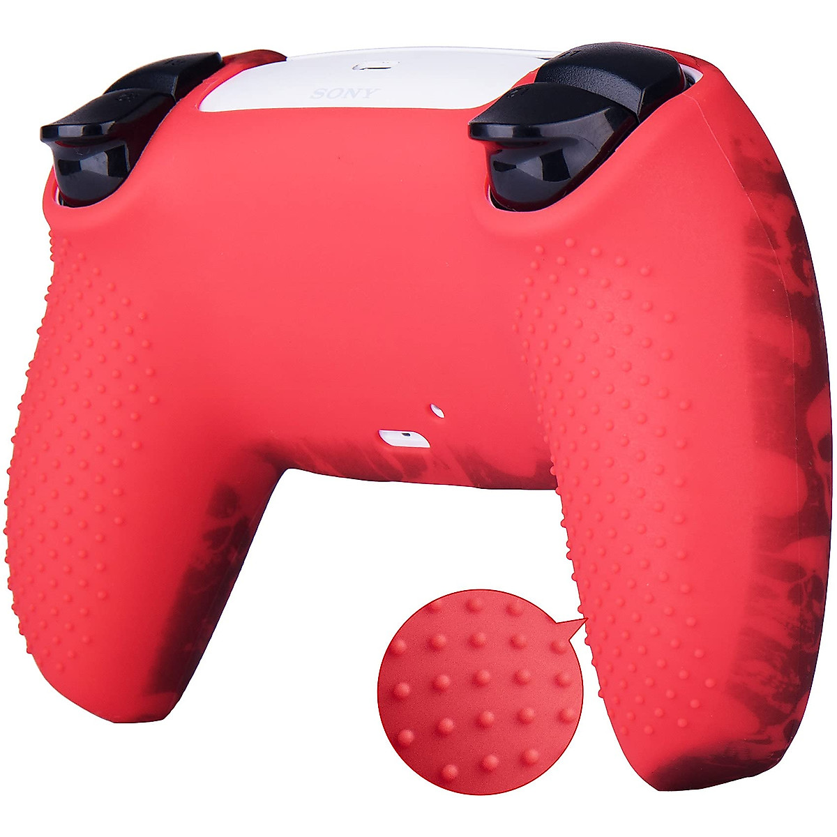 9CDeer 1 Piece of Silicone Transfer Print Protective Cover Skin + 10 Thumb Grips for PlayStation 5 / PS5 Controller Skull Red