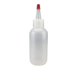 Hobbyland Squeeze Bottles, LDPE Plastic Bottles, Natural Boston Round Bottles, Yorker Spout Red Caps, Tips have .30 Hole (4oz, 24/410 Neck, 6 Bottles)