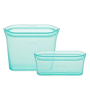 Zip Top Reusable Food Storage Bags | 2 Bag Set [Teal] | Silicone Meal Prep Container | Microwave, Dishwasher and Freezer Safe | Made in the USA