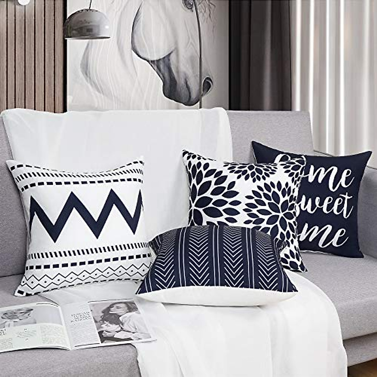 Yastouay Modern Decorative Throw Pillow Covers Home Sweet Home Cushion Covers Set of 4 Geometric Pillowcases for Couch Sofa Bedroom (Dark Blue, 18" x 18")