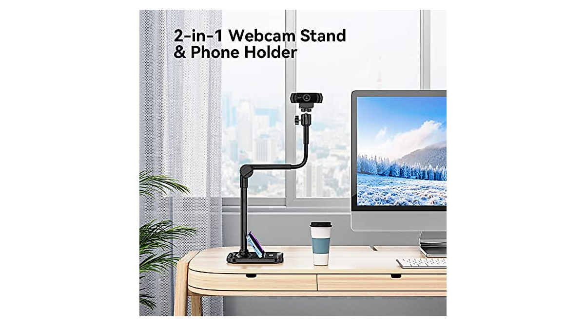 Webcam Stand with Phone Holder | Adjustable 2-in-1 Mount for Streaming