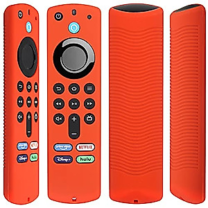 [2 Pack] Pinowu Firestick Remote Cover Compatible with Fire TV Stick 4K Max Alexa Voice Remote (3rd Gen), Anti Slip Silicone Protective Case Cover with Lanyard (Red & Blue)