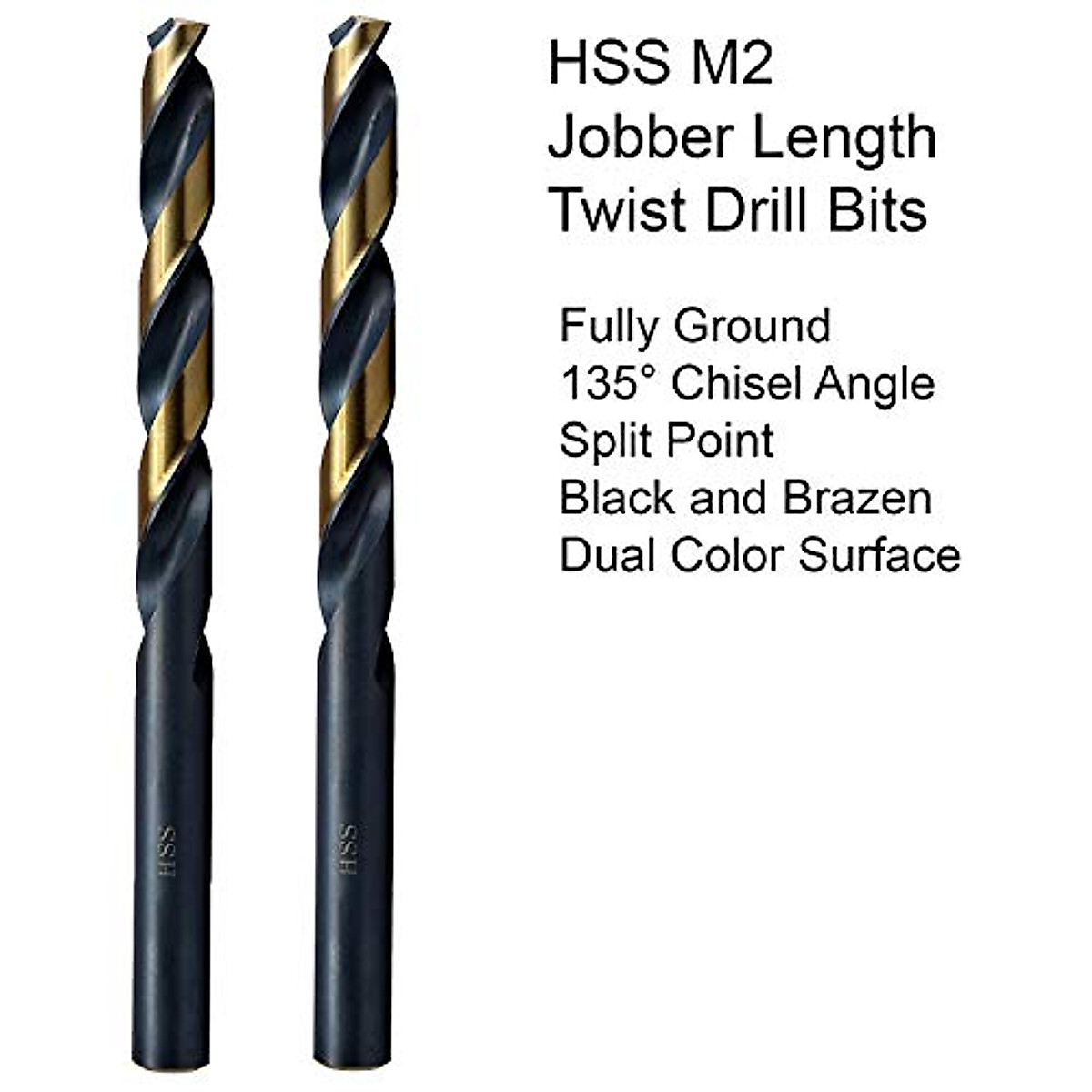 MAXTOOL Letter E 2pcs Identical Jobber Length Drills Dia 0.250" HSS M2 Twist Drill Bits Fully Ground Black-Bronze Straight Shank Drills; JBL02H10REP2