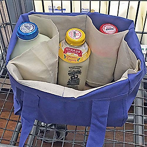 Simple Ecology Organic Cotton Deluxe Reusable Grocery Shopping Bag with Bottle Sleeves and Rigid Bottom Support (UPDATED DESIGN) - Blue 3 Pack