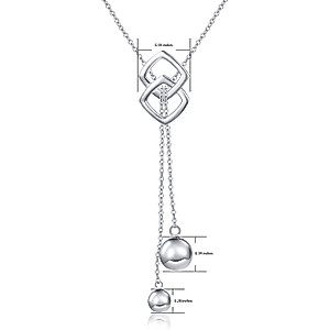 DAOCHONG Long Necklace S925 Sterling Silver Tassel Round Ball Necklace for Women, 30" (Chain adjustable)